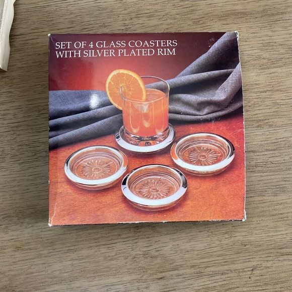 Godinger | Accents | Glass And Silver Plated Coasters Set Of 4 Vintage ...